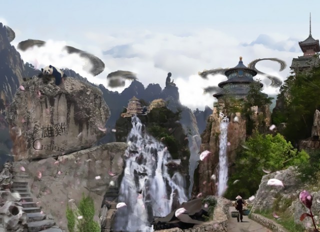 Photo manipulation of real objects that become a composition similar to ...