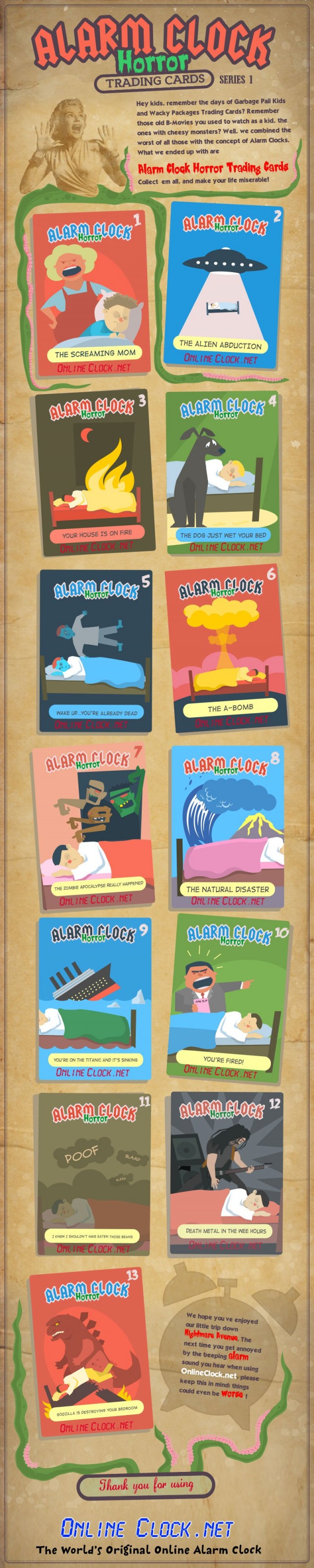 OnlineClock.net’s presents 13 Alarm Clock Horror Trading Cards – Fubiz ...