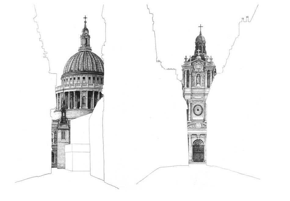 Architectural Drawings Behind Empty Building Silhouettes – Fubiz Media
