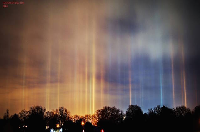 Cold Weather Phenomenon Displaying Beautiful Light Pillars in the Sky ...