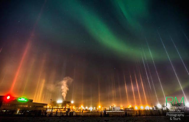 Cold Weather Phenomenon Displaying Beautiful Light Pillars in the Sky ...