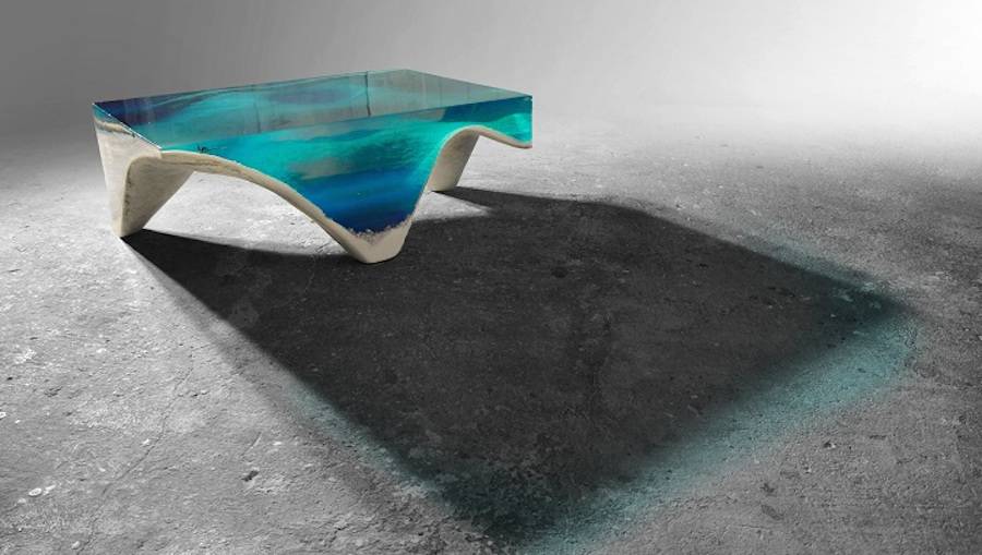 Layered Marble & Acrylic Glass Table Showing the Depth of the Ocean ...