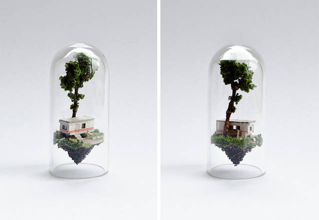Miniature Suspended Houses in Test Tubes – Fubiz Media
