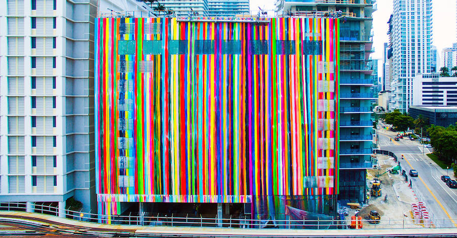 Colorful & Striped Massive Mural on a Miami’s Building Facade – Fubiz Media